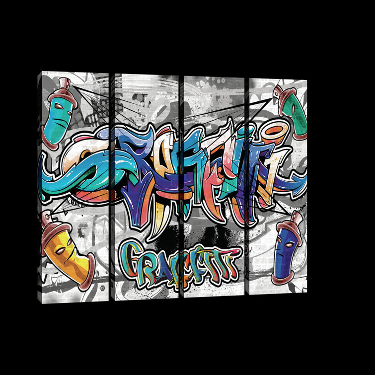 Brayden Studio Colourful Graffiti - 4 Piece Wrapped Canvas Print Set ...