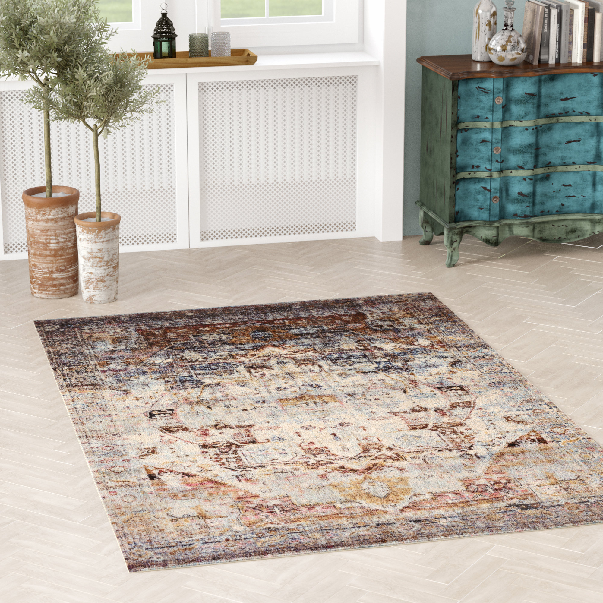 Bungalow Rose Goggin Power Loom Brown/Red Rug & Reviews | Wayfair