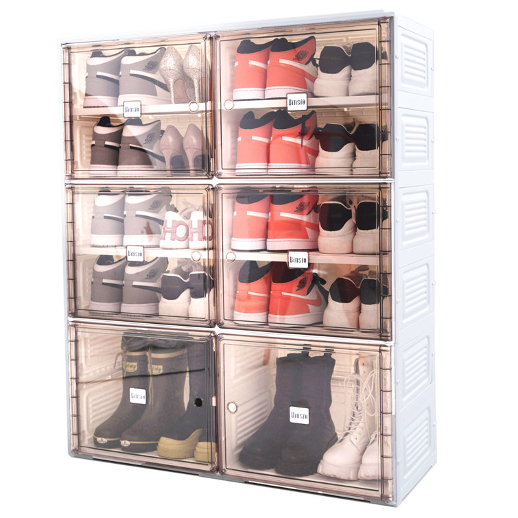 Rebrilliant 20 Pairs Brown Plastic Shoe Storage Cabinet | Wayfair