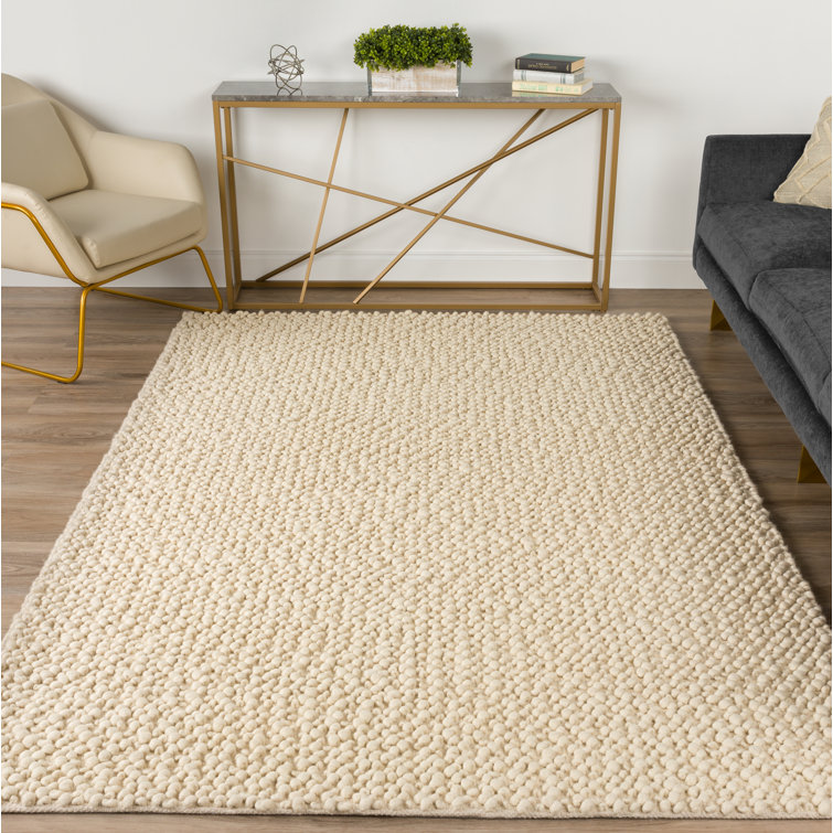 Latitude Run® Amaty Handmade Looped/Hooked Wool Ivory Area Rug ...