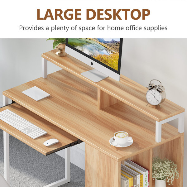 Latitude Run® Computer Desk, Office Desk with Keyboard Tray and Storage ...