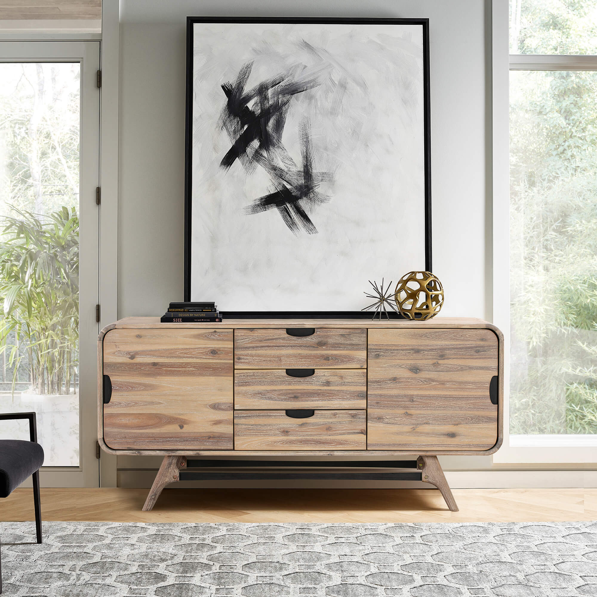 George Oliver Dorna 18'' Wide 3 Drawer Acacia Solid Wood Sideboard ...