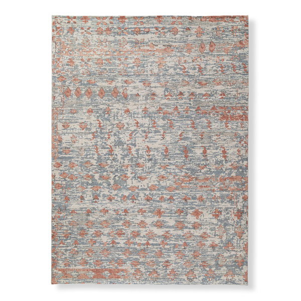 LOOMY Handmade Hand-Knotted Wool Terracotta/Dusty Blue Rug | Wayfair