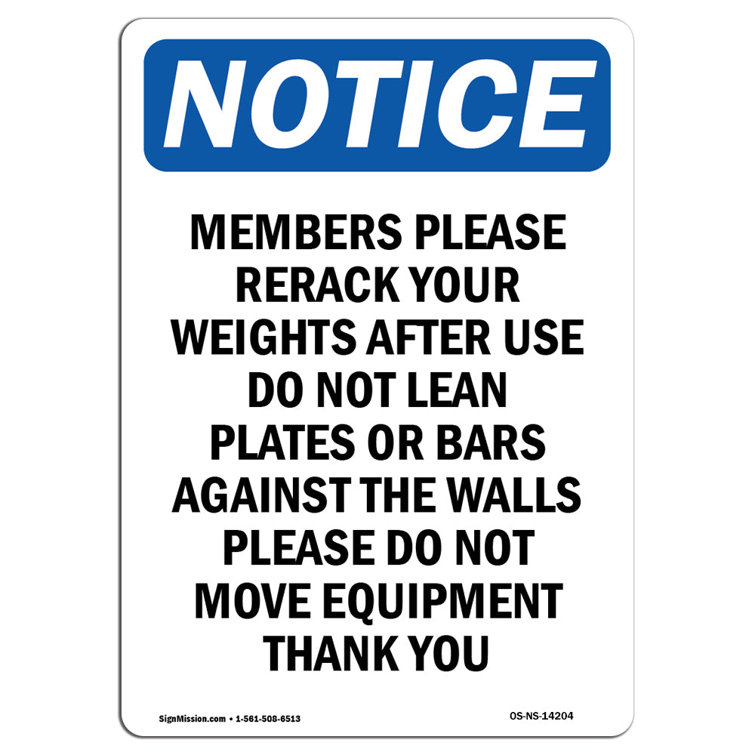 SignMission Members Please Rerack Your Weights Sign | Wayfair