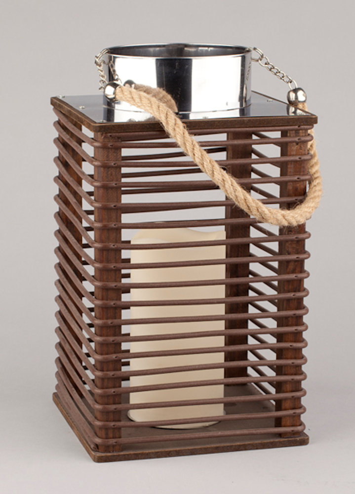 Northlight Contemporary Wooden Corded Lantern with LED Flameless Pillar ...