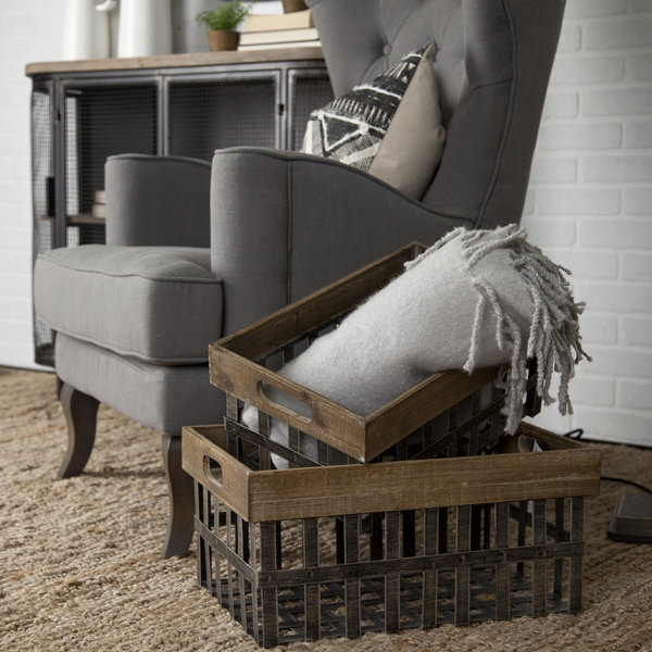 17 Stories 2 Piece Solid Wood Basket Set & Reviews | Wayfair