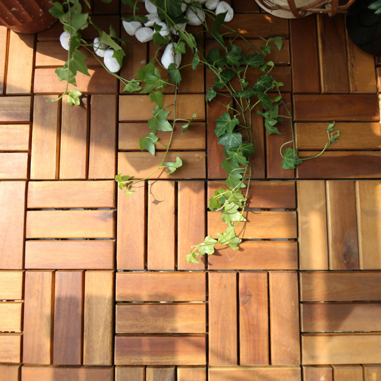 CourtyardCasualFurniture 12" x 12" Wood Interlocking Deck Tile in Teak ...