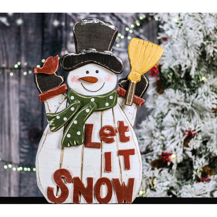 The Holiday Aisle® Wooden Snowman Let It SnowFigurine & Reviews ...
