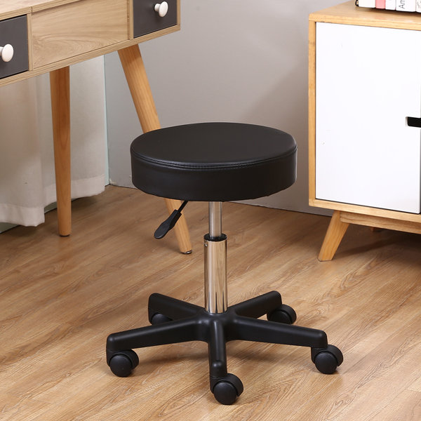 Inbox Zero Round Rolling PU Leather Height Adjustable Lab Stool ...