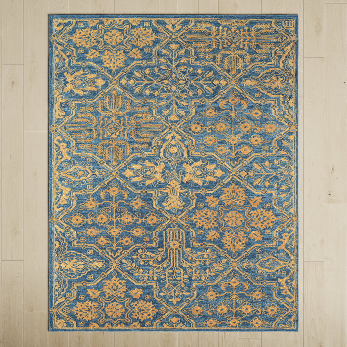 Cece Handmade Wool Blue/Orange Rug & Reviews | Birch Lane