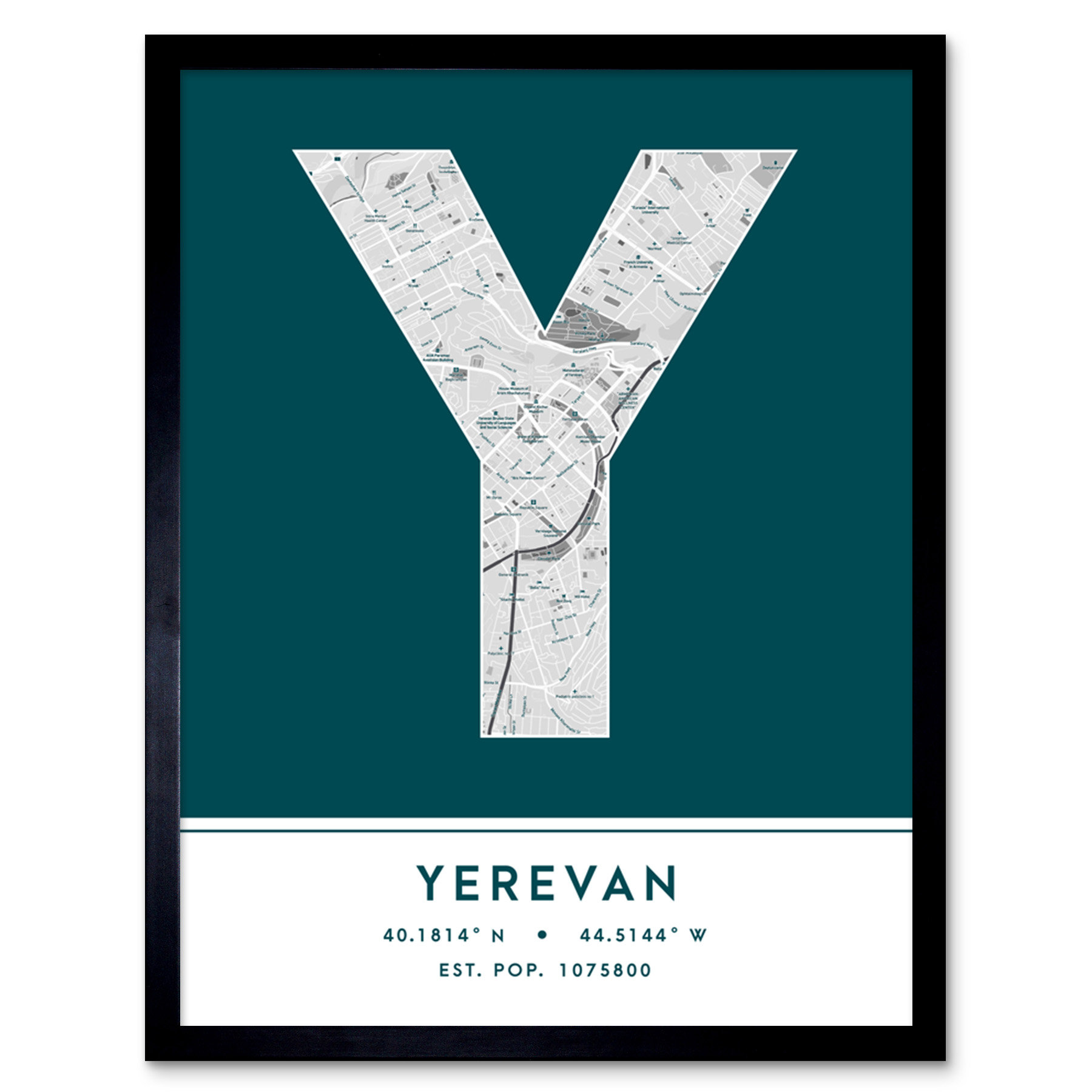 Wee Blue Coo Yerevan City Map Yerevan Teal by Wee Blue Coo - Picture ...