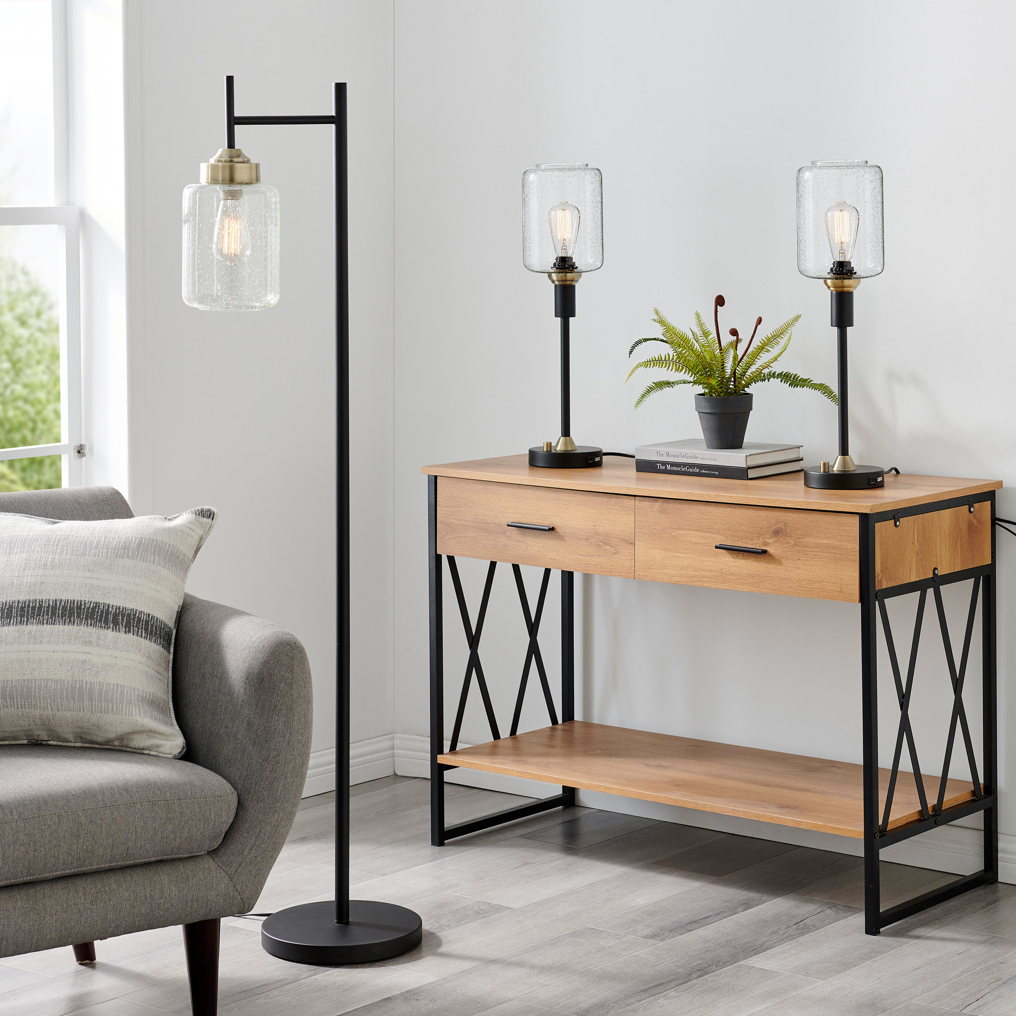 Steelside™ Terew 3 Piece Table and Floor Lamp Set & Reviews | Wayfair