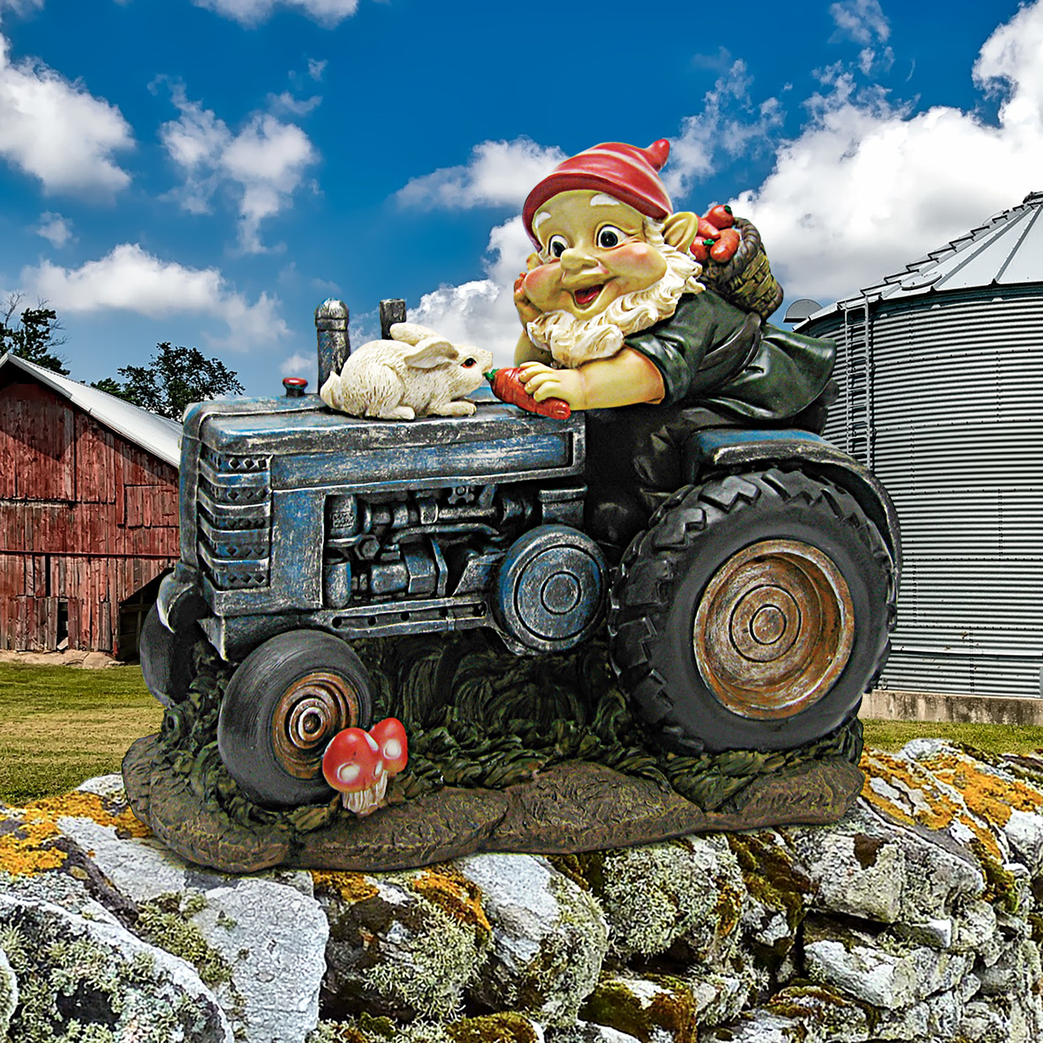 Design Toscano Bunny on Board the Tractor, Garden Gnome Statue ...