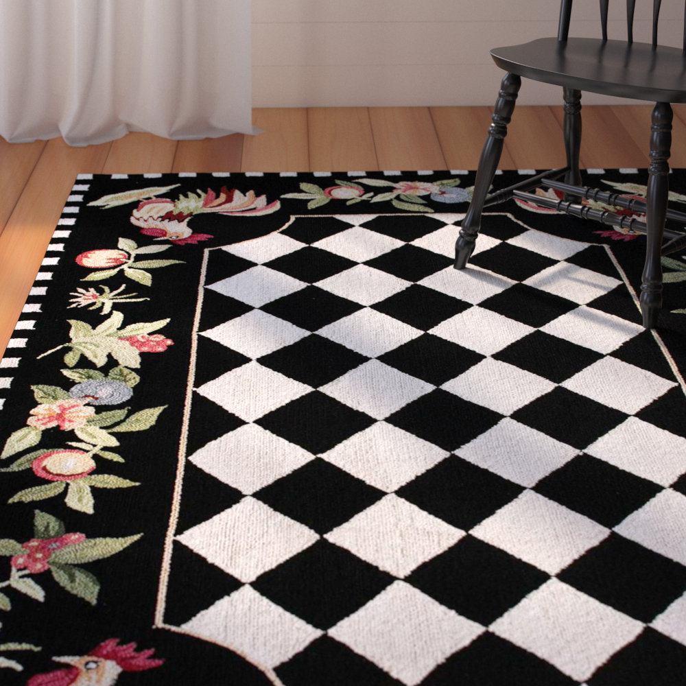 August Grove® Bacourt Handmade Looped/Hooked Performance Black Rug ...