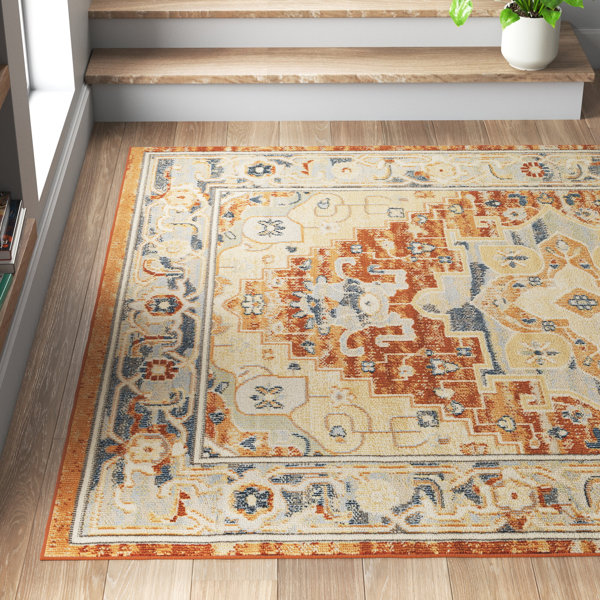 Brown-cream-blue-rug | Wayfair