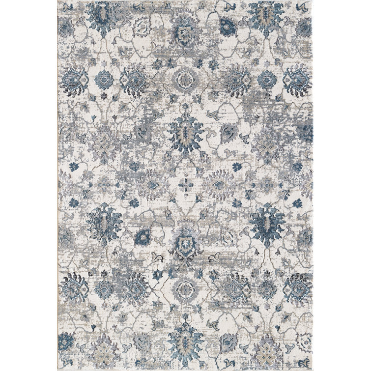 Charlton Home® Rademacher Floral Cream/Blue Area Rug | Wayfair
