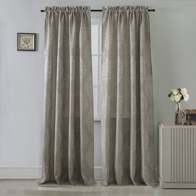 Damask Gray and Silver Curtains & Drapes You'll Love in 2020 | Wayfair