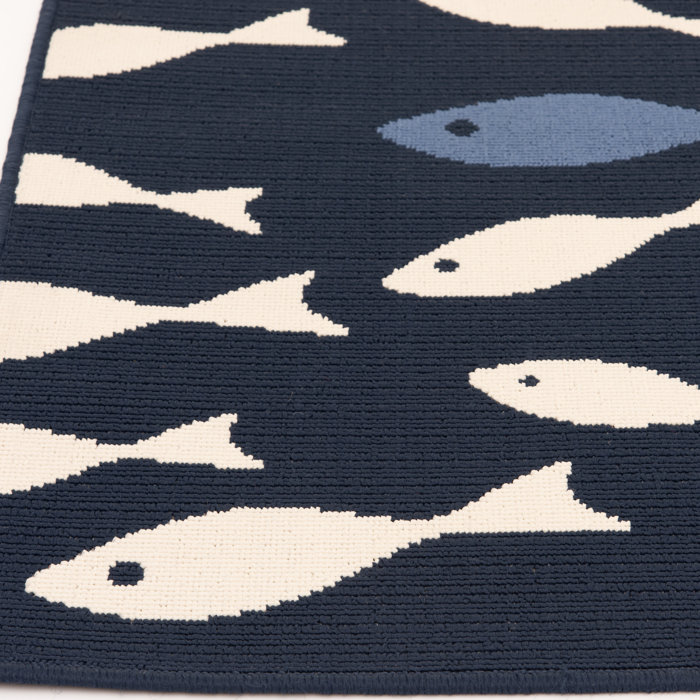 Beachcrest Home Ayden Machine Woven / Power Loomed Navy/Ivory Indoor ...