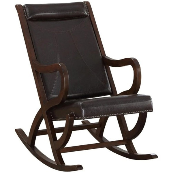 Canora Grey Triton Rocking Chair In Burgundy PU & Walnut | Wayfair