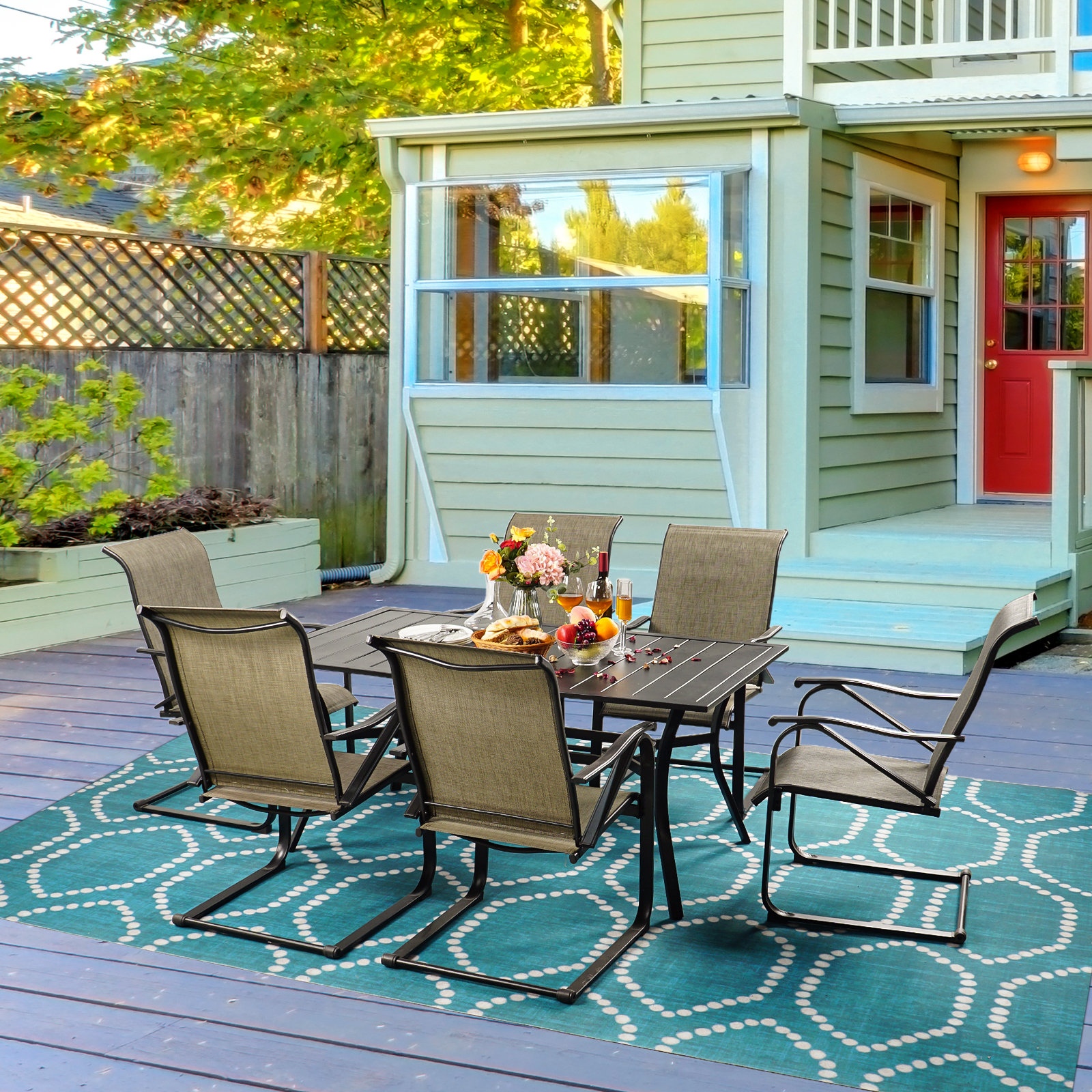 Red Barrel Studio® Patio C Spring Dining Chairs Set Of 6 Outdoor PVC ...