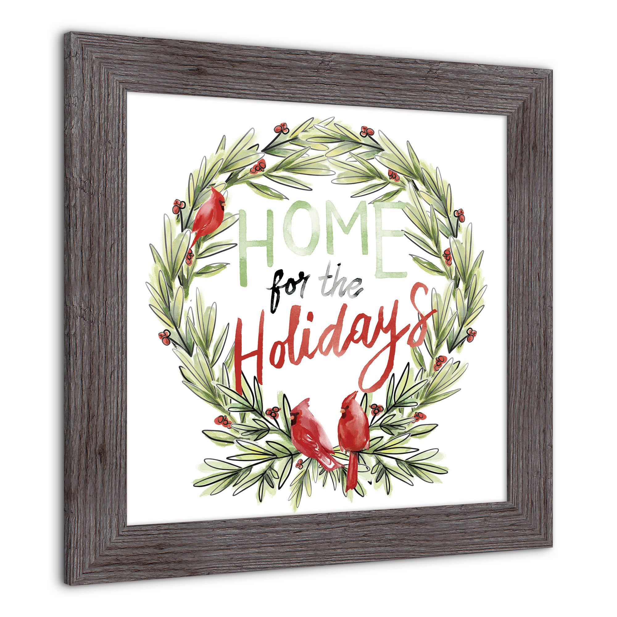 The Holiday Aisle® Cardinal Wreath - Picture Frame Textual Art | Wayfair