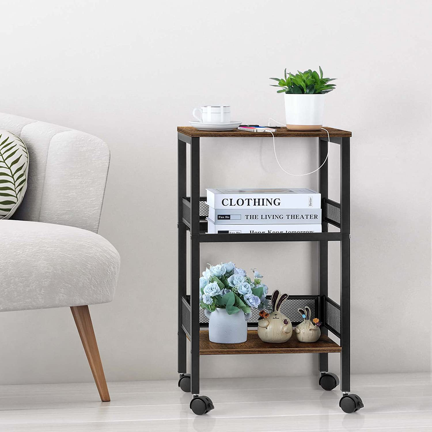 17 Stories 27.56'' Tall Wheel End Table and Built-In Outlets | Wayfair