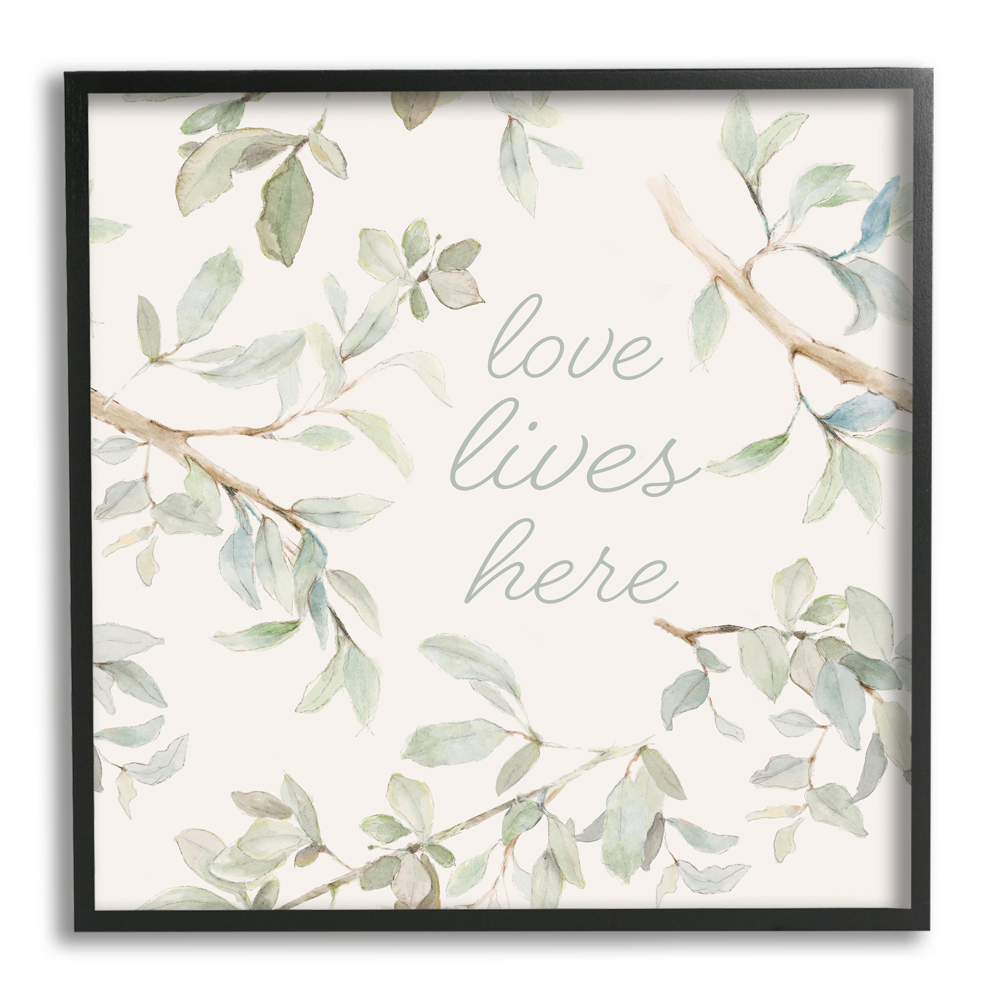 Stupell Industries Love Lives Here Cursive Botanical Branches Phrase by ...