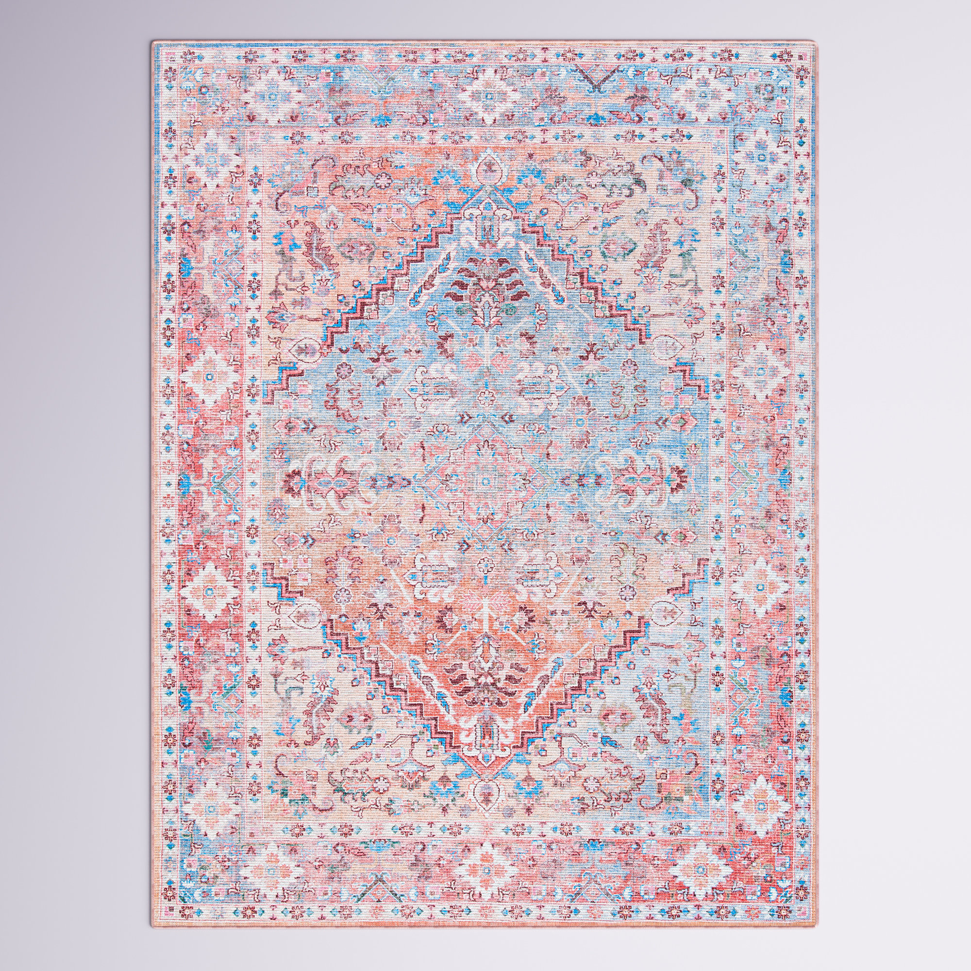 Mistana™ Teen Briana Power Loom Pink/Blue Machine Washable Rug | Wayfair