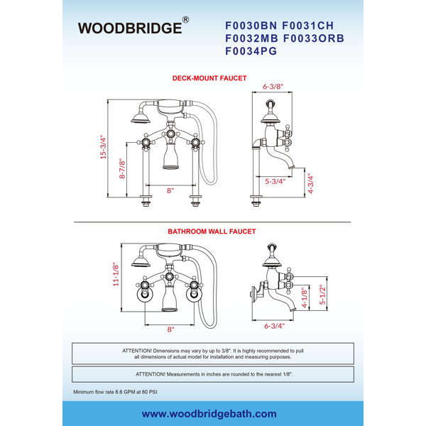 WoodBridge 3 Handle Deck Mounted Clawfoot Tub Faucet with Accessory ...
