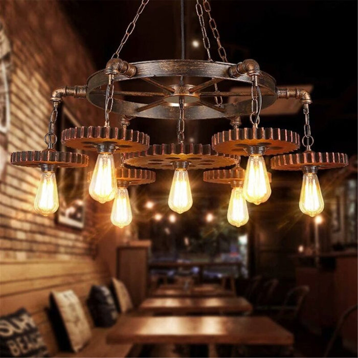 Williston Forge 7-Light Retro Industrial Metal Gear Pendant Light | Wayfair