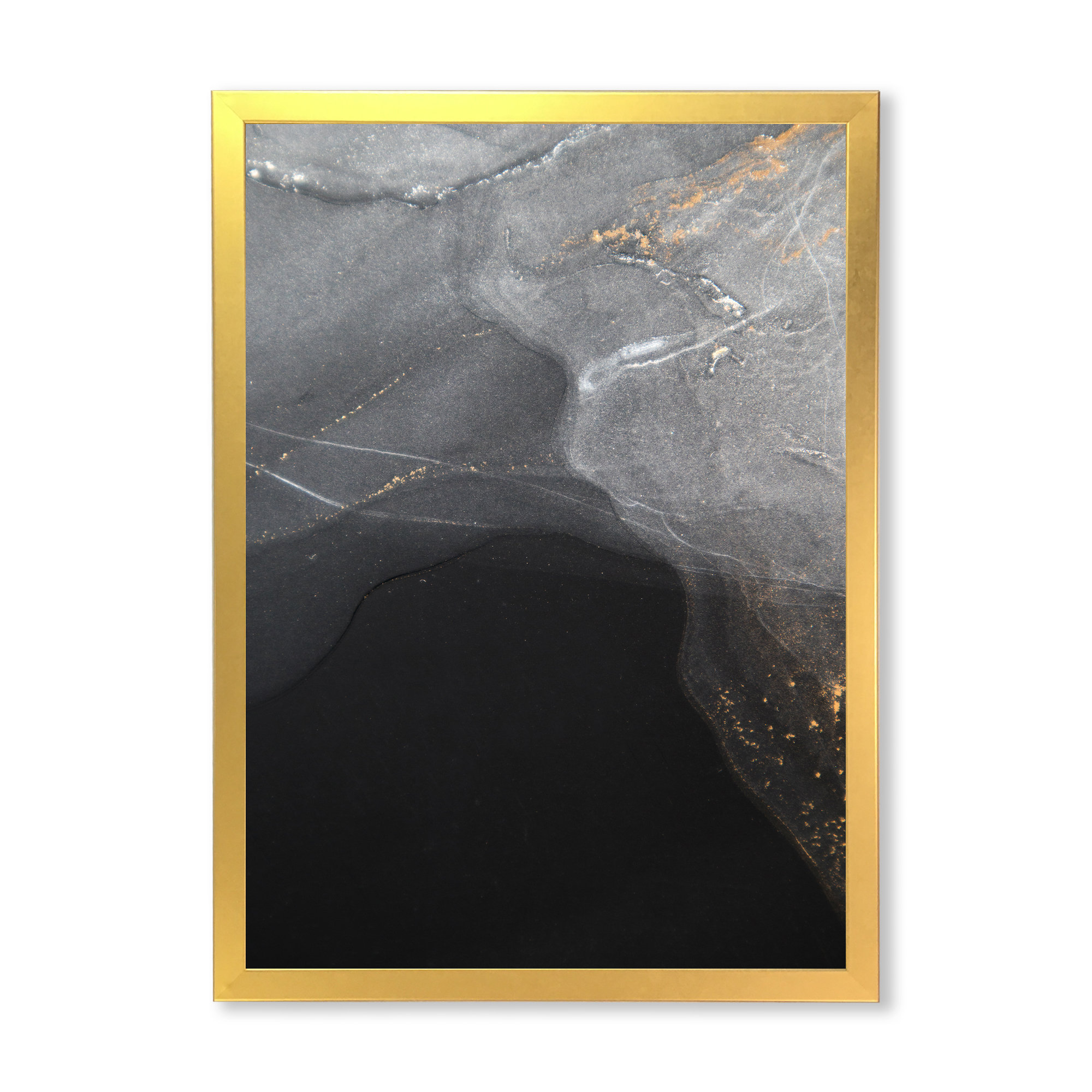 Mercer41 Gloden Black And Grey Marble Art Ripples IV Gloden Black And ...