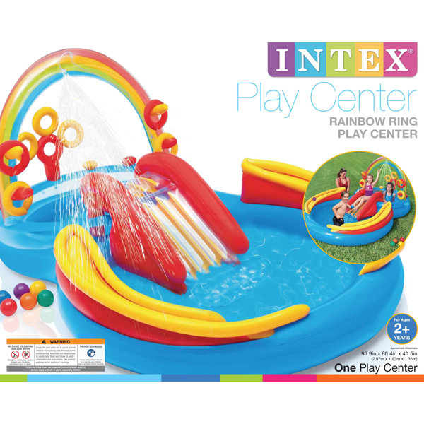 Intex 9.75ft x 6.3ft x 53in Rainbow Slide Kids Play Inflatable Pool ...