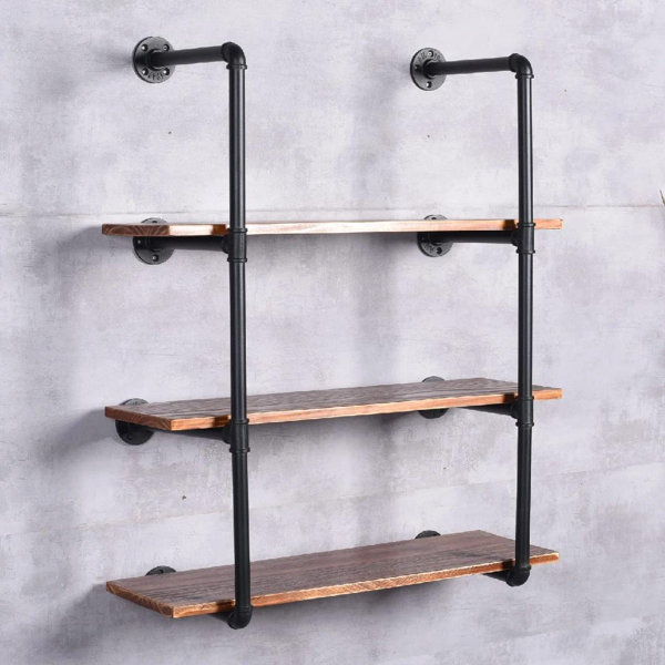Williston Forge Industrial Black Pipe Bookshelf Wall Ceiling Mounted ...