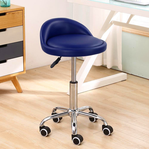Inbox Zero PU Leather Round Rolling Height Adjustable Lab Stool with ...