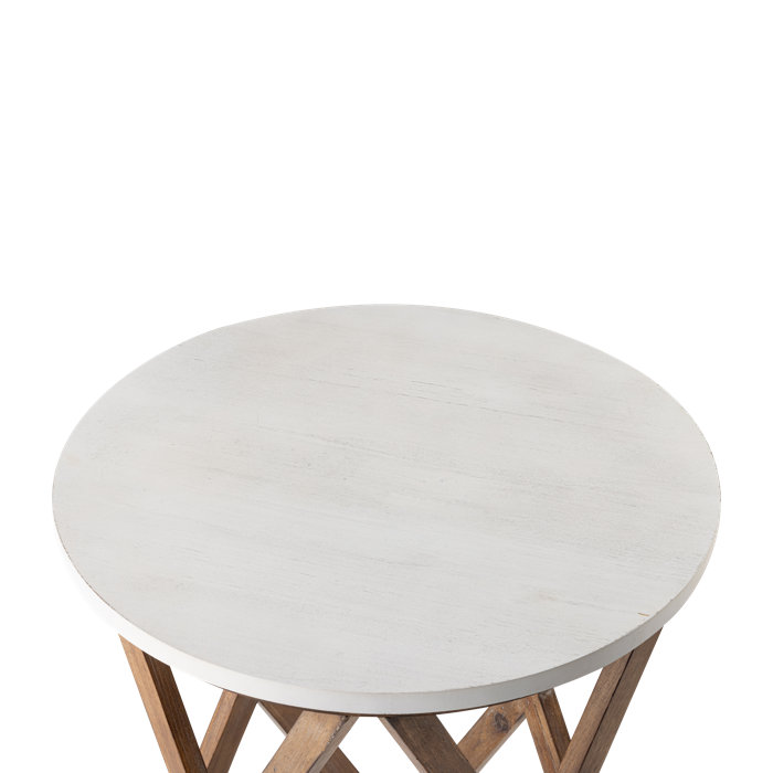 Millwood Pines Moty Rustic Round Rustic End Table, Distressed White Top ...