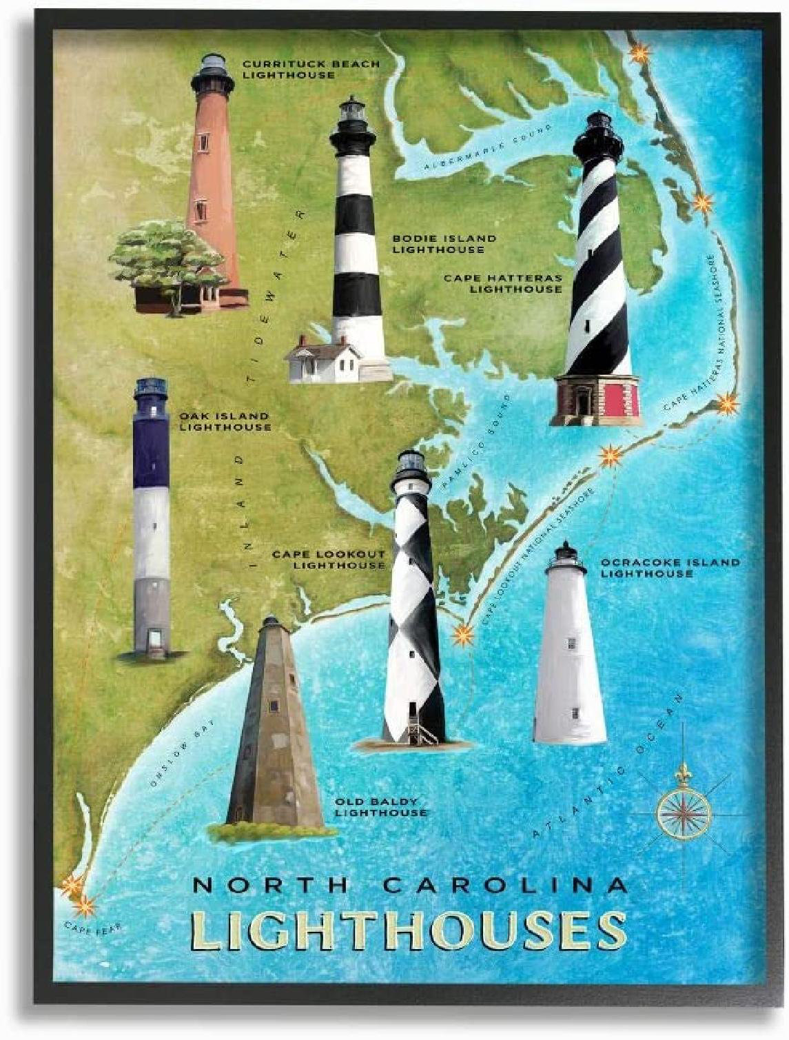 Red Barrel Studio® Map Of Lighthouses In North Carolina - Single ...