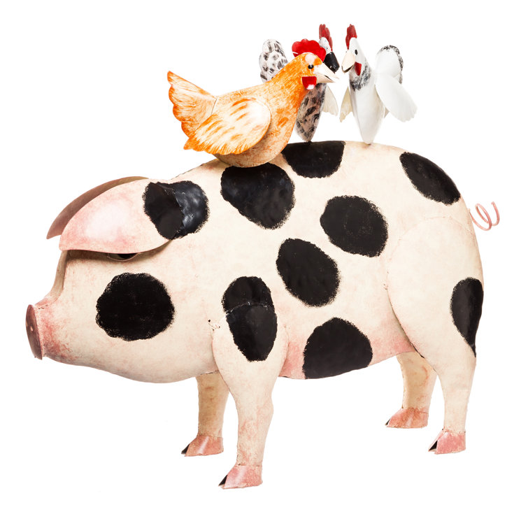 August Grove® Rosenbloom Large Handcrafted Pig with Chickens Statue Set ...