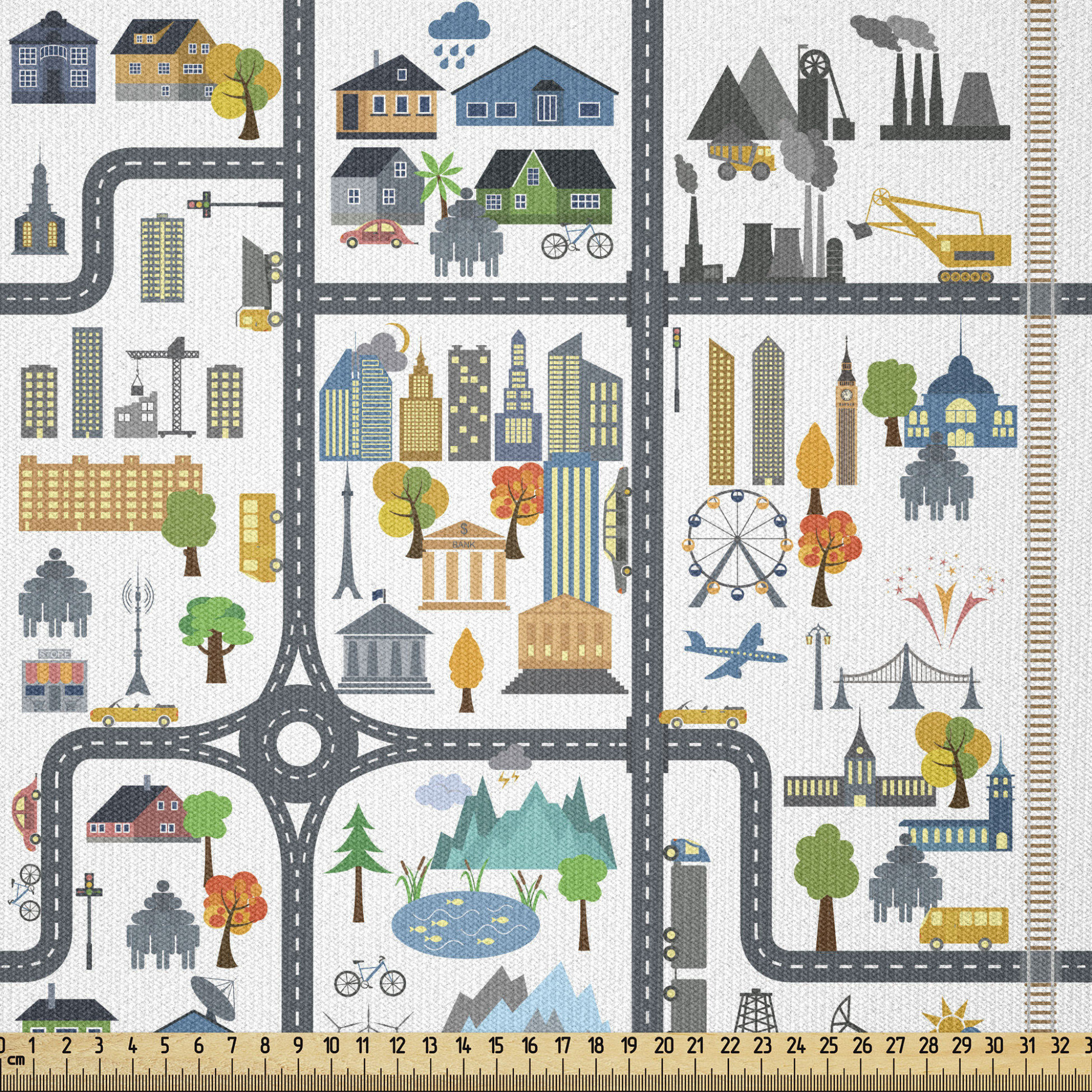 East Urban Home Car Race Track Fabric By The Yard, Graphic Illustration ...