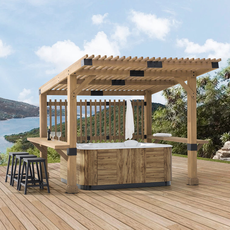 Sunjoy 10 ft. x 11 ft. Cedar Wood Framed Hot Tub Gazebo with Steel ...