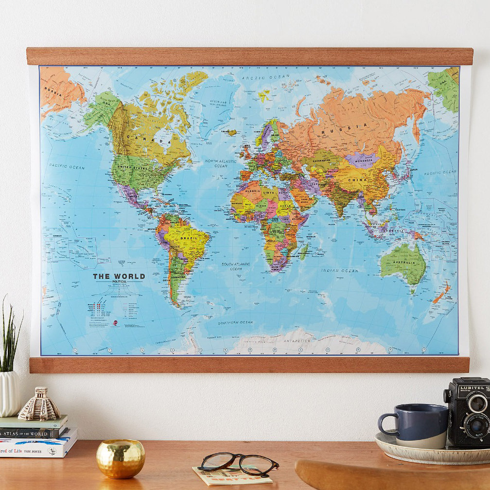 Ebern Designs Large World Wall Map Political - Picture Frame Art Prints ...