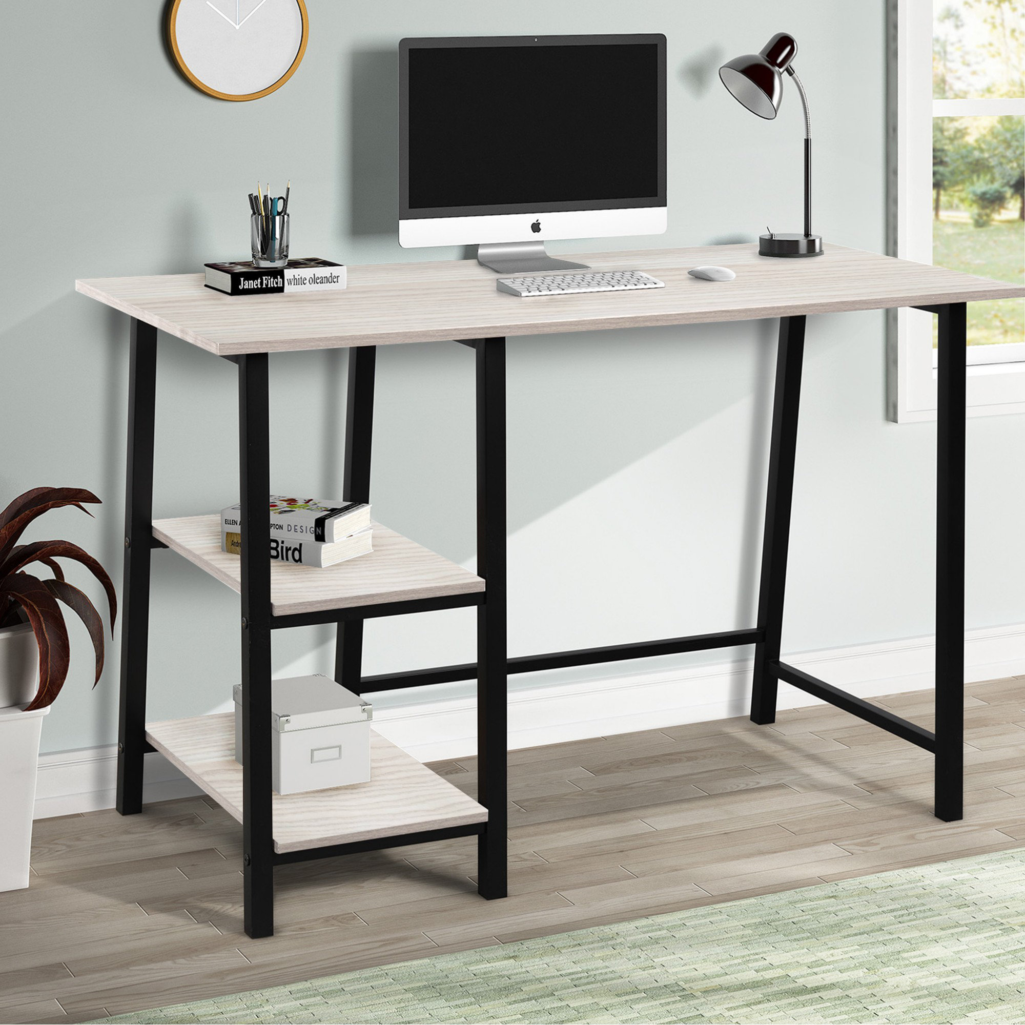 17 Stories Metal Frame Home Office Desk Computer Desk With Wood Surface ...