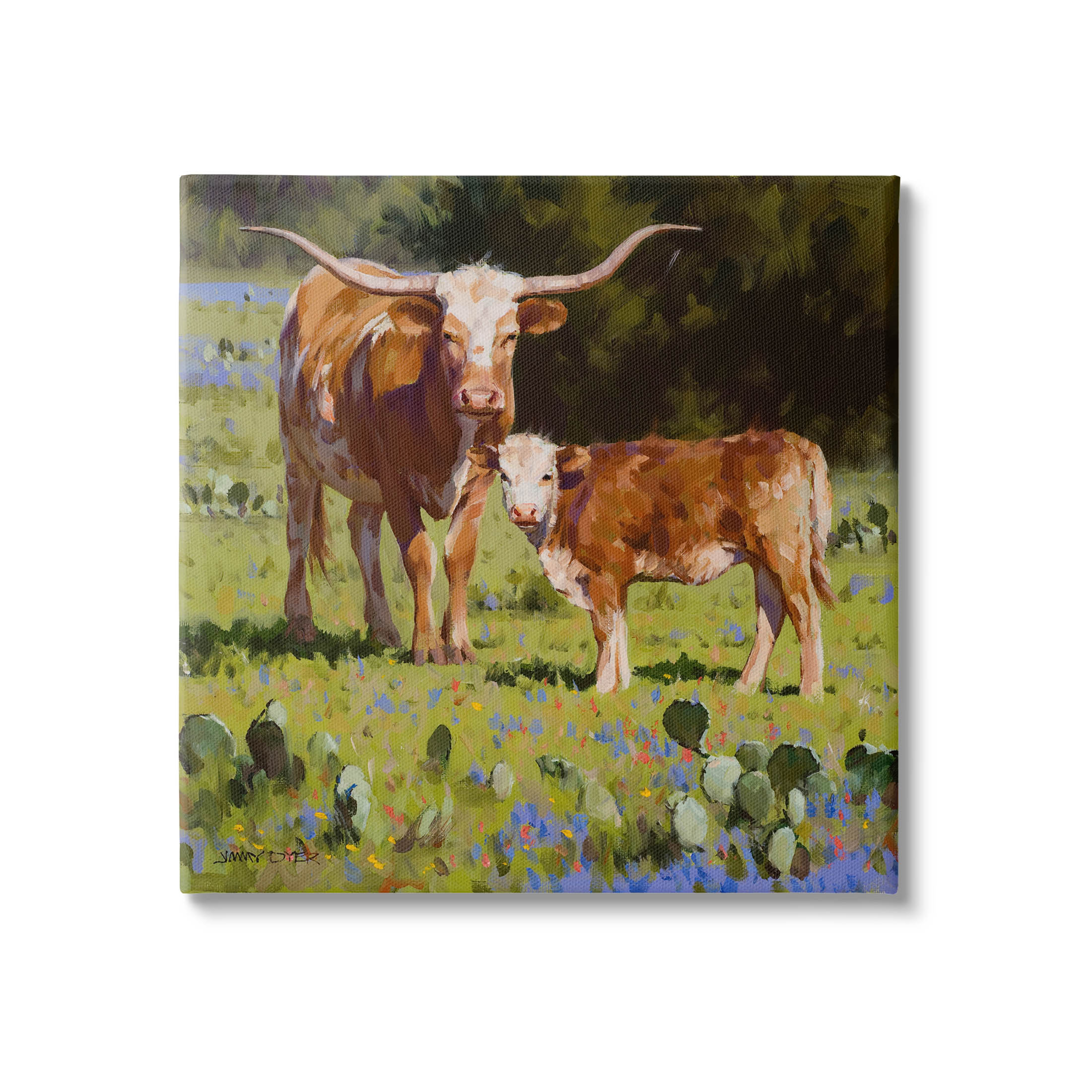 Stupell Industries Baby Calf Longhorn Cattle Scene by - Wrapped Canvas ...