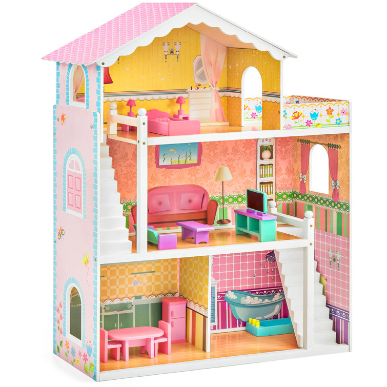 Best Choice Products Kids Wooden Open Dollhouse & Reviews | Wayfair