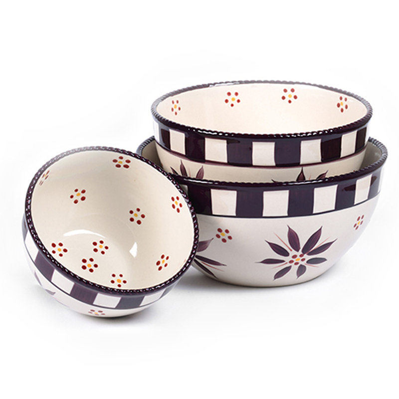 Temptations Temp-Tations Old World Check 3 Piece Stoneware Mixing Bowl ...