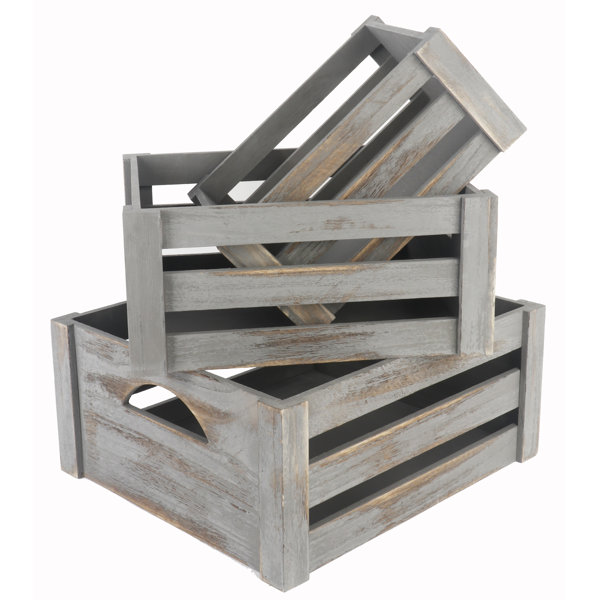 Gracie Oaks 3 Piece Solid Wood Crate Set & Reviews | Wayfair