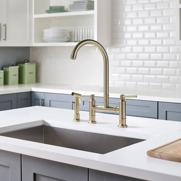 Selected Bridge Double Handles Kitchen Faucet With Side Spray & Reviews ...