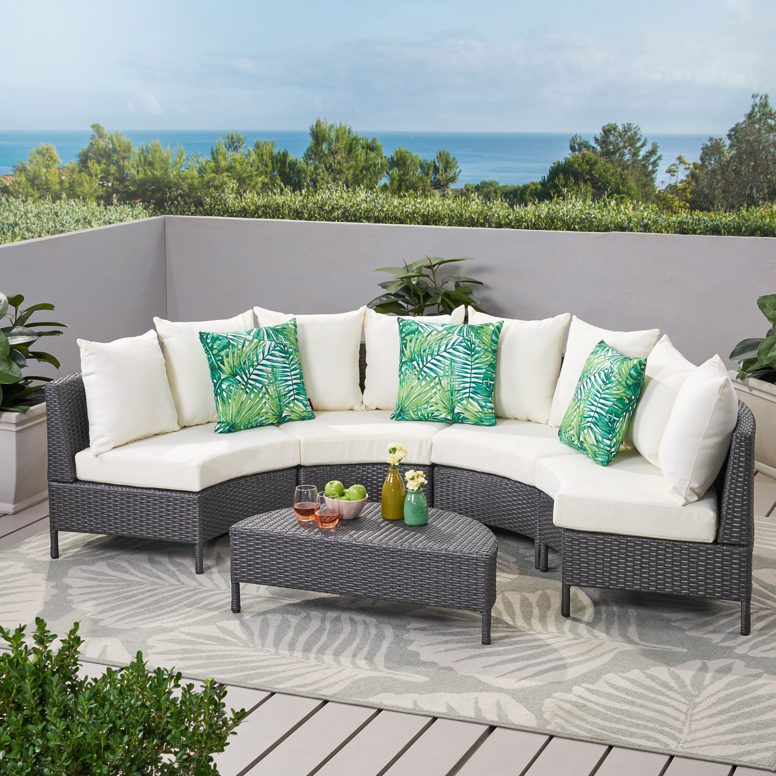 Agaran 5 Piece Rattan Sectional Seating Group With Cushions 2024 www.alhudapk