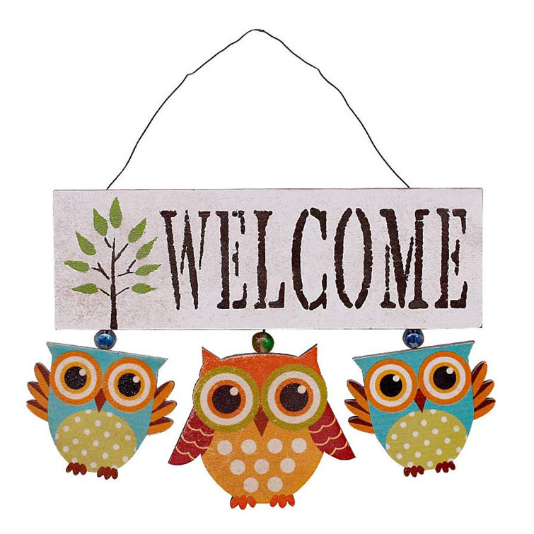 Millwood Pines Gunnur Wooden Owl Sign Door Decoration | Wayfair