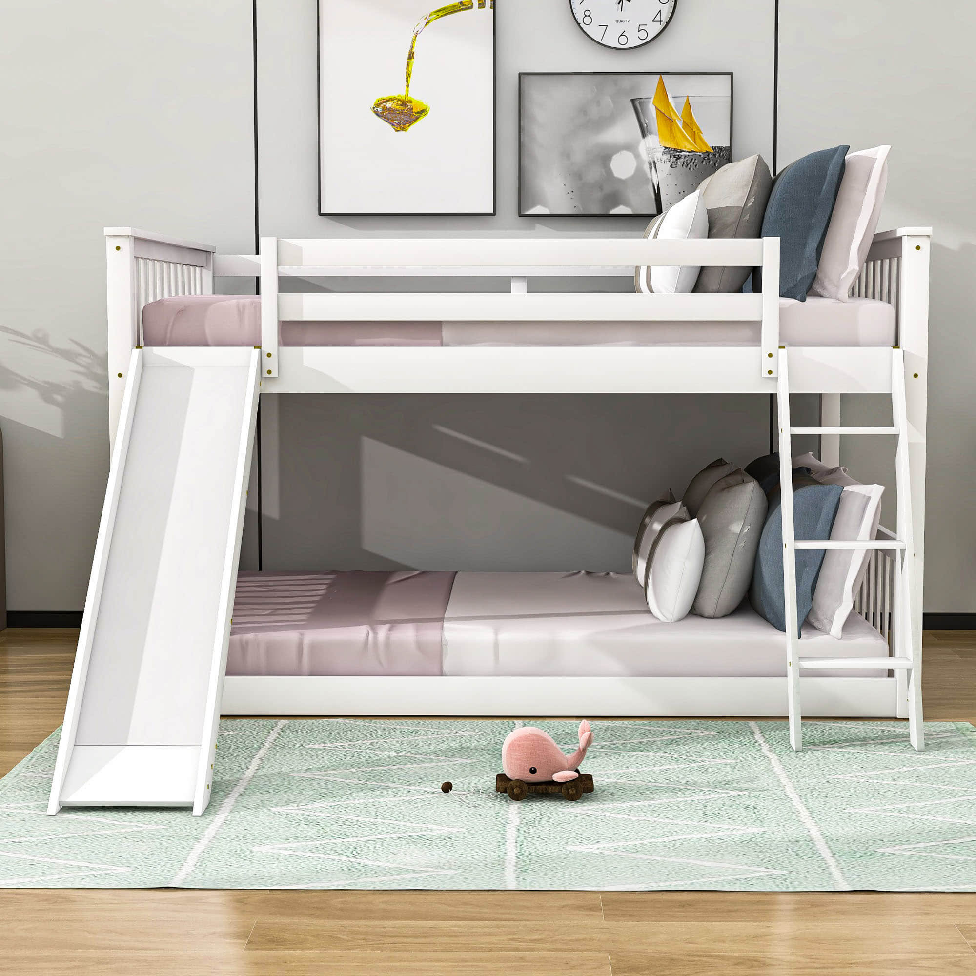 Harriet Bee Extine Full Over Full Wood Bunk Bed with Slide | Wayfair