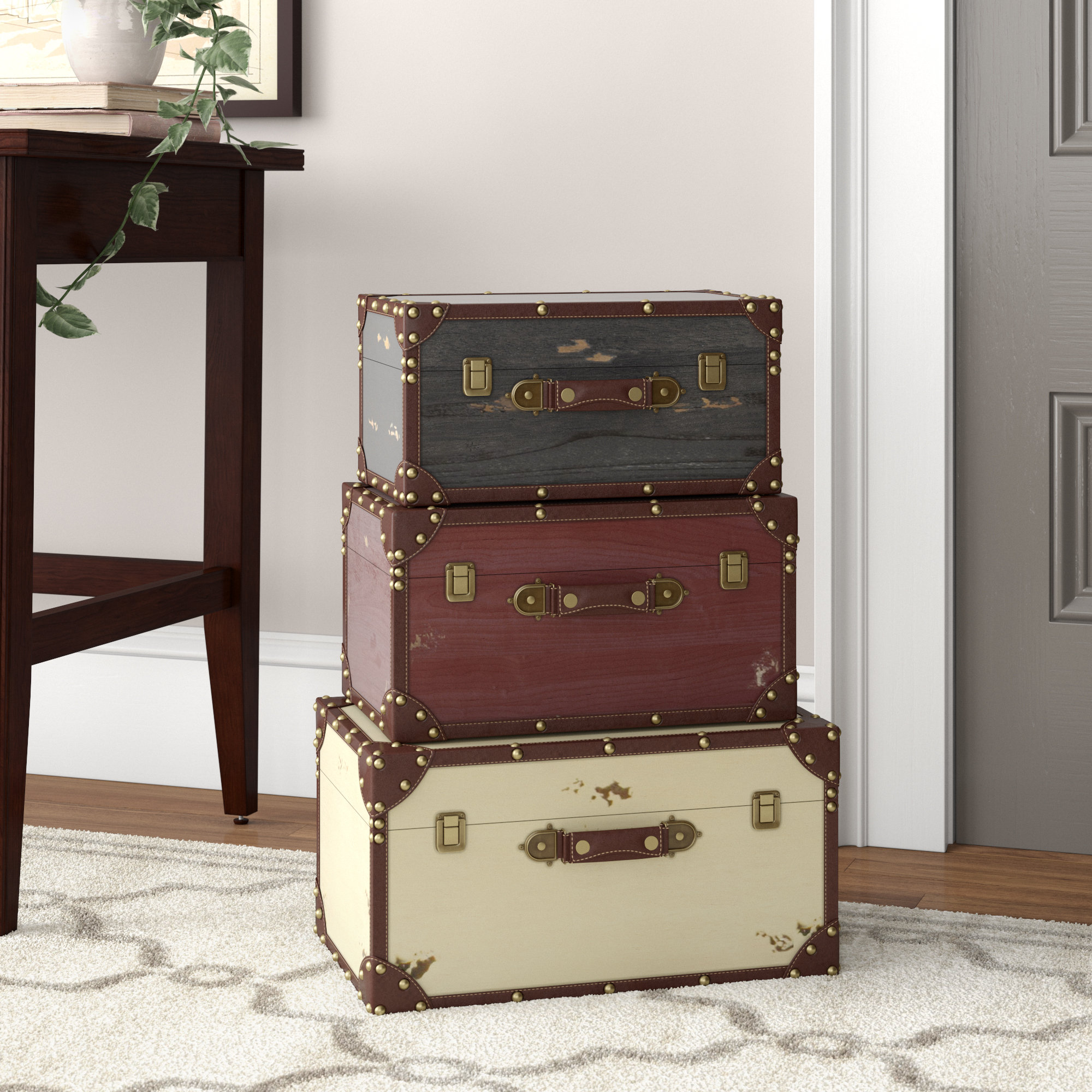 Breakwater Bay Naz 3 Piece Vintage Trunk Set & Reviews | Wayfair